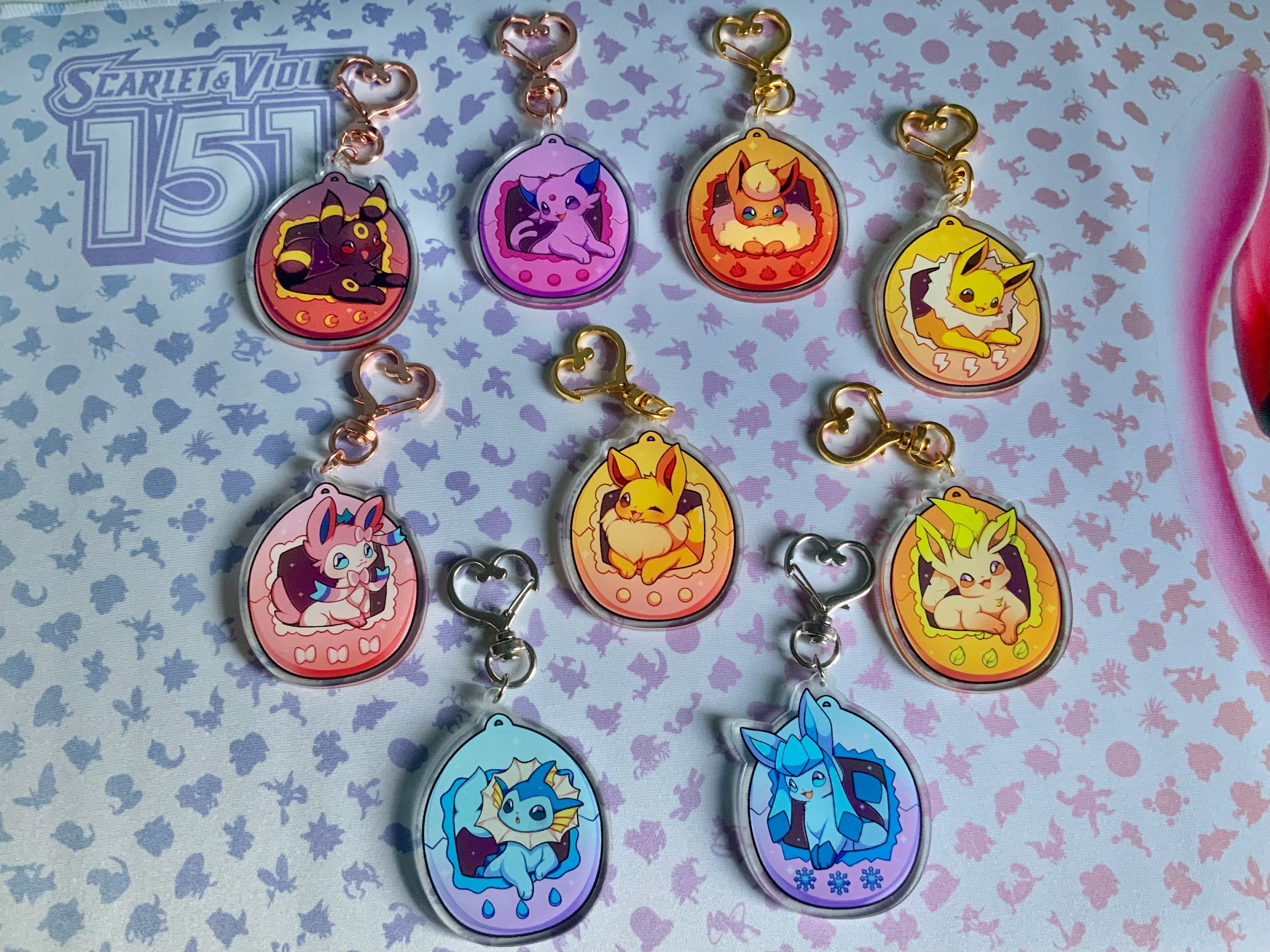 Eeveelution Star Holographic 2” Keychains Heart Clasp Pokemon Inspired ...