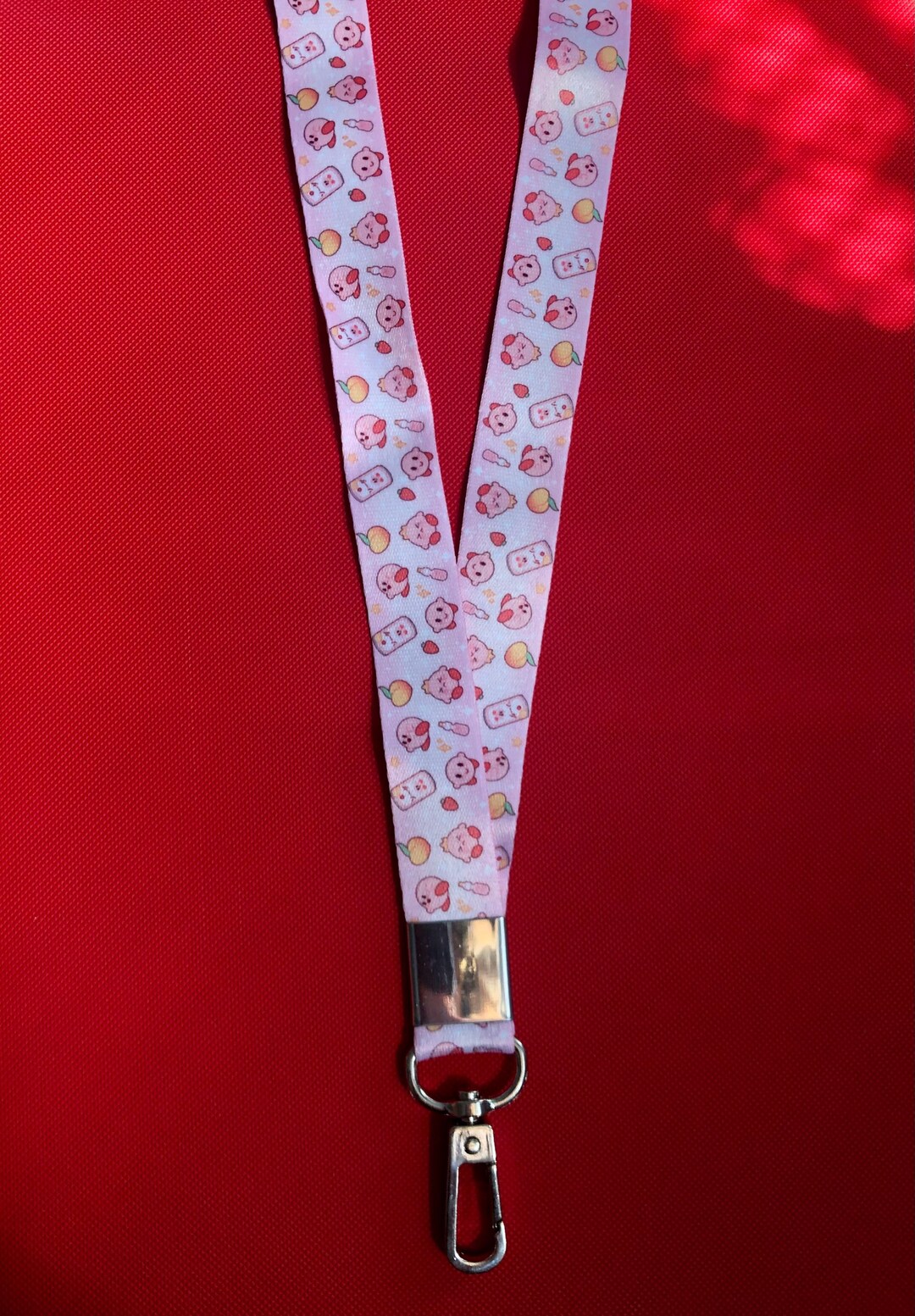 B-GRADE Cute Kawaii Kirby Inspired Pink Lanyard Anime Peaches Soda ...