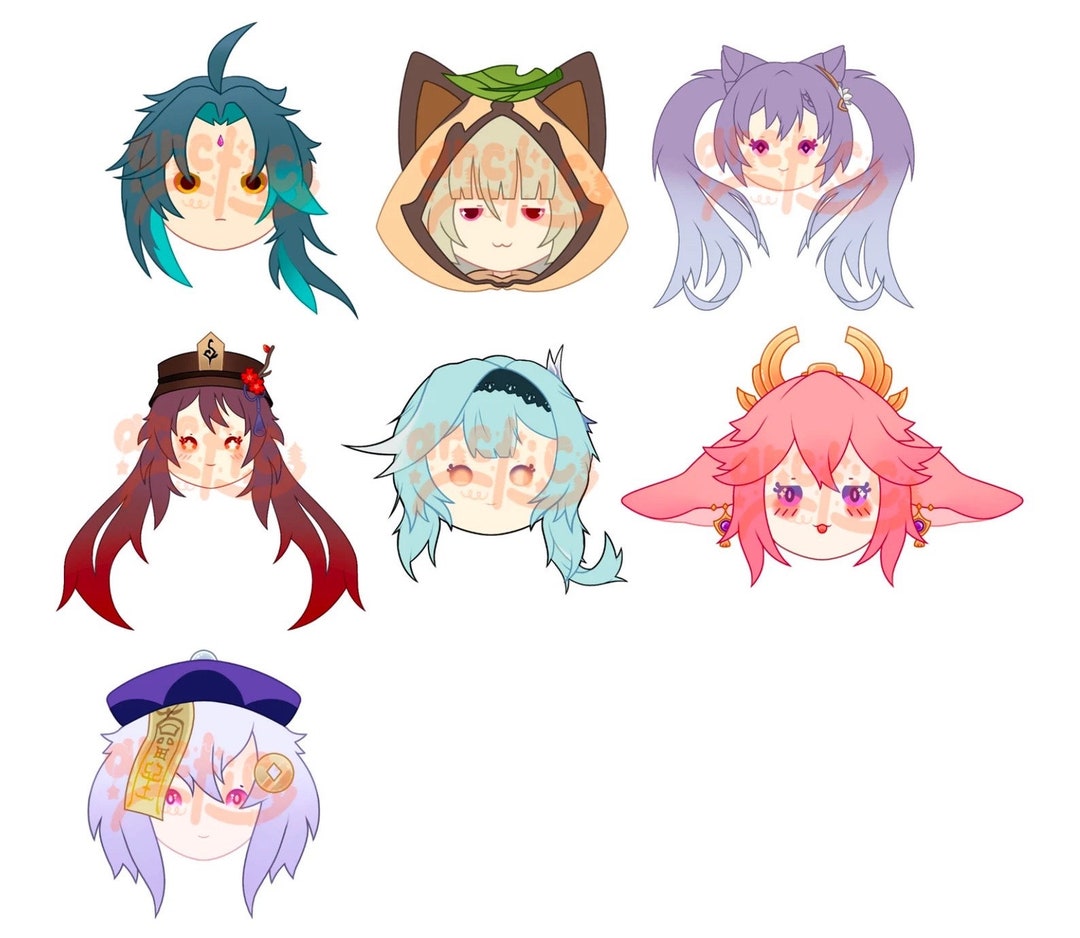 Cute Kawaii Chibi Gatcha Genshin Impact Head Stickers Female Male Video ...