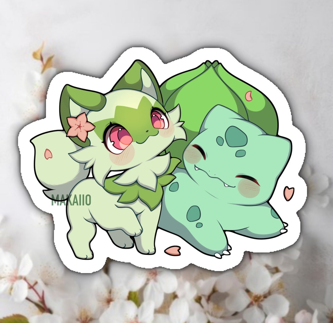 Cute Kawaii Chibi Pokémon Starters Bulbasaur and Sprigatito Animal ...