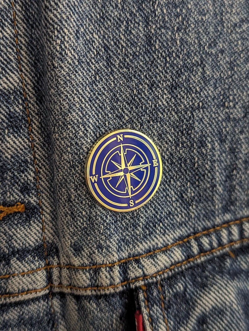 Blue and Gold Compass Pin. Stylish Hard Enamel Pin for Geography ...