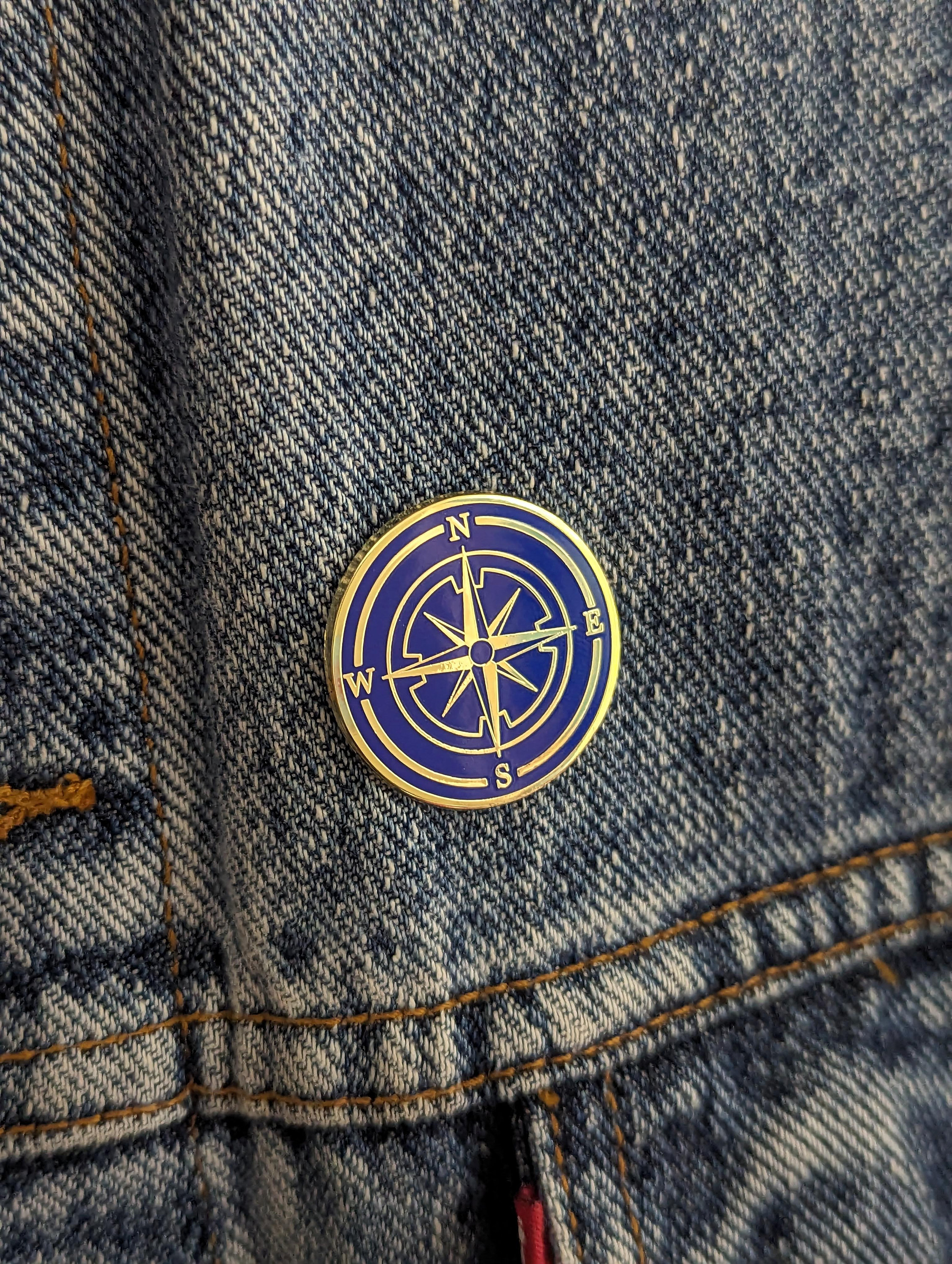 Blue and Gold Compass Pin. Stylish Hard Enamel Pin for Geography ...