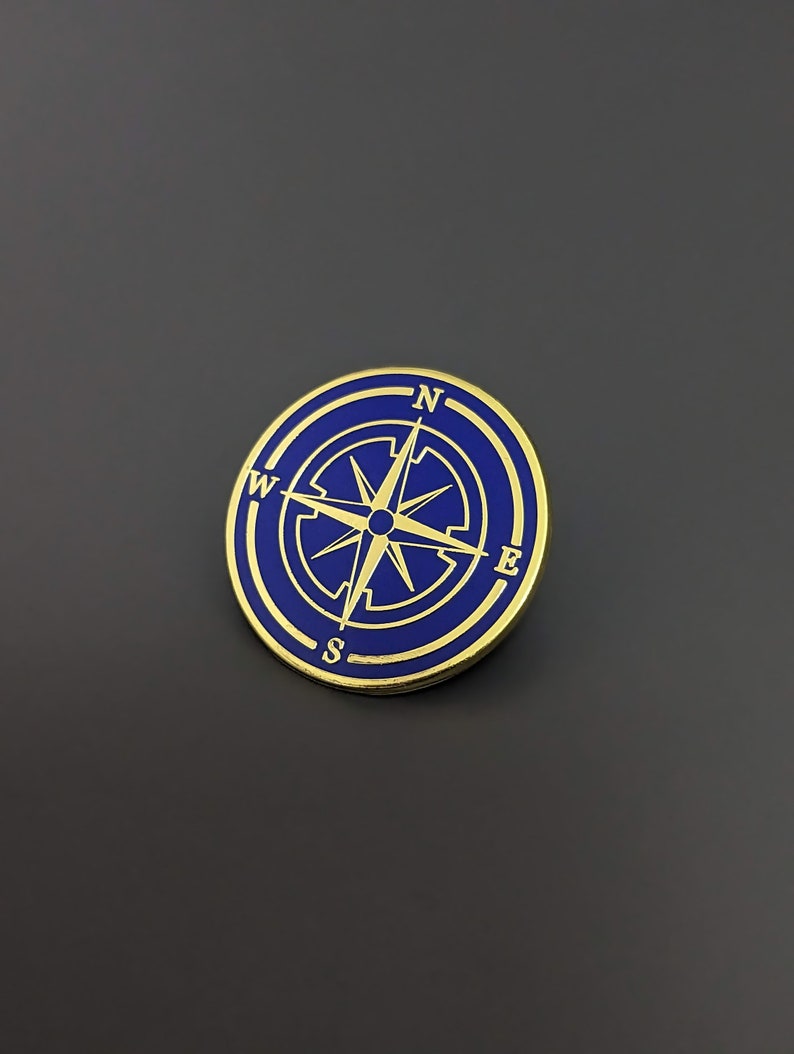Blue and Gold Compass Pin. Stylish Hard Enamel Pin for Geography ...