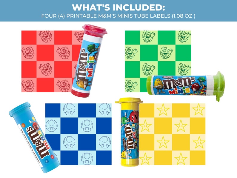 Super Mario M&M'S Minis Tube Favor Labels, 1.08 Oz Minis Tube Design ...