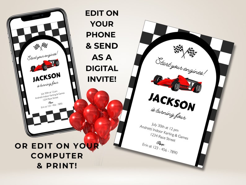 EDITABLE Race Car Birthday Invitation Speed Racing Invitation - Etsy