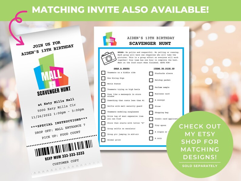 EDITABLE Mall Scavenger Hunt List Teen Scavenger Hunt - Etsy