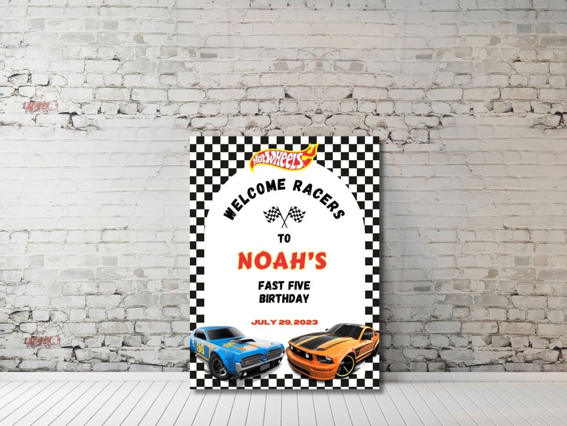 EDITABLE Hot Cars Welcome Sign, Race Car Theme Signage, Wheels Birthday ...