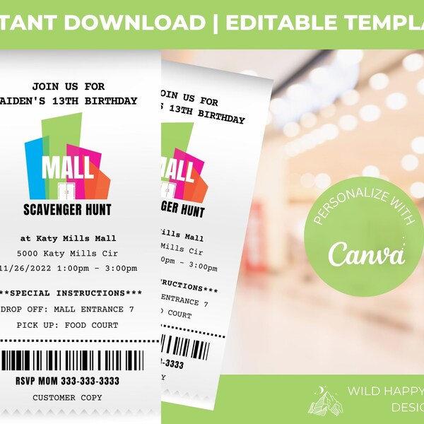 Mall Scavenger Hunt Birthday Party Invitation - Etsy