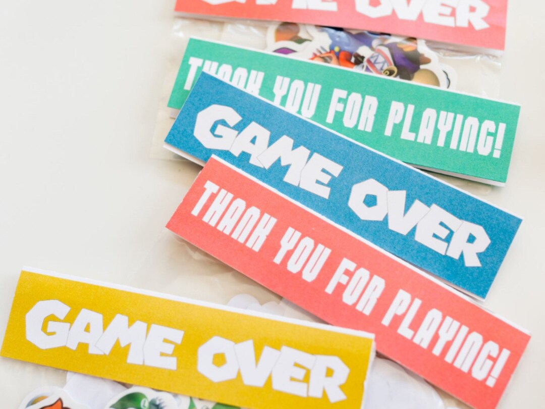 Game Over Favor Tag, Super Mario Treat Bag Label, Gamer Birthday Thank ...