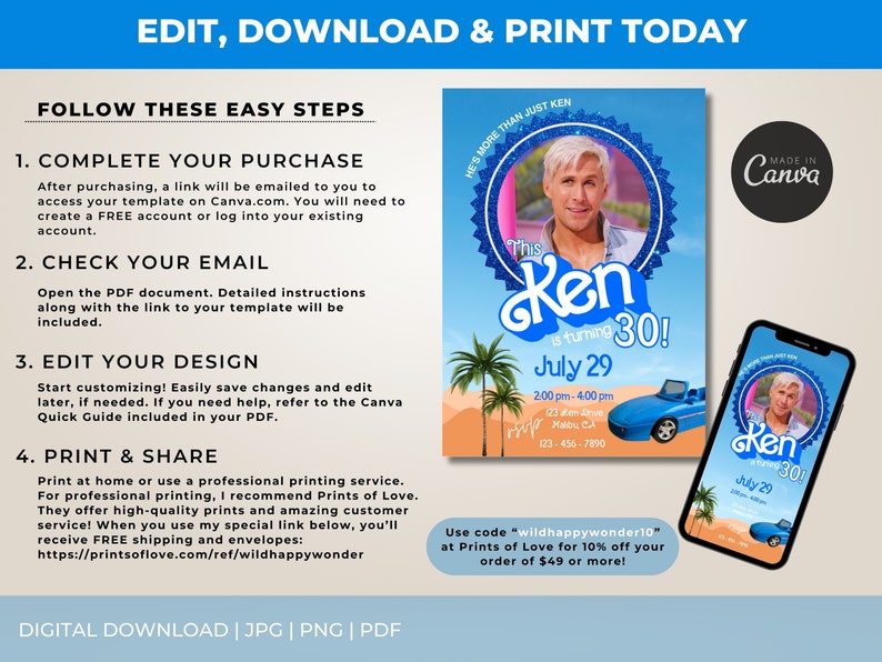 EDITABLE Boy Doll Birthday Invitation, Blue Birthday Party Theme ...