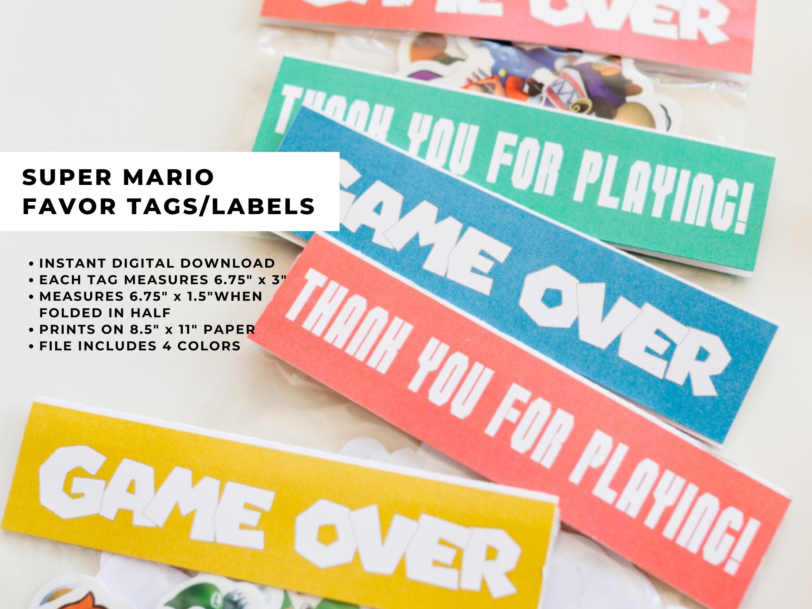 Game Over Favor Tag, Super Mario Treat Bag Label, Gamer Birthday Thank ...