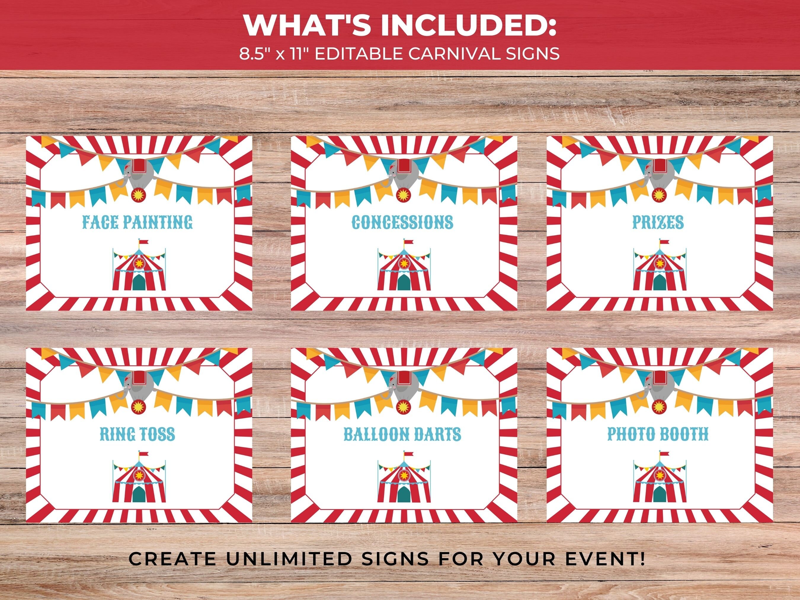 EDITABLE Carnival Party Sign Carnival Games Sign Birthday - Etsy