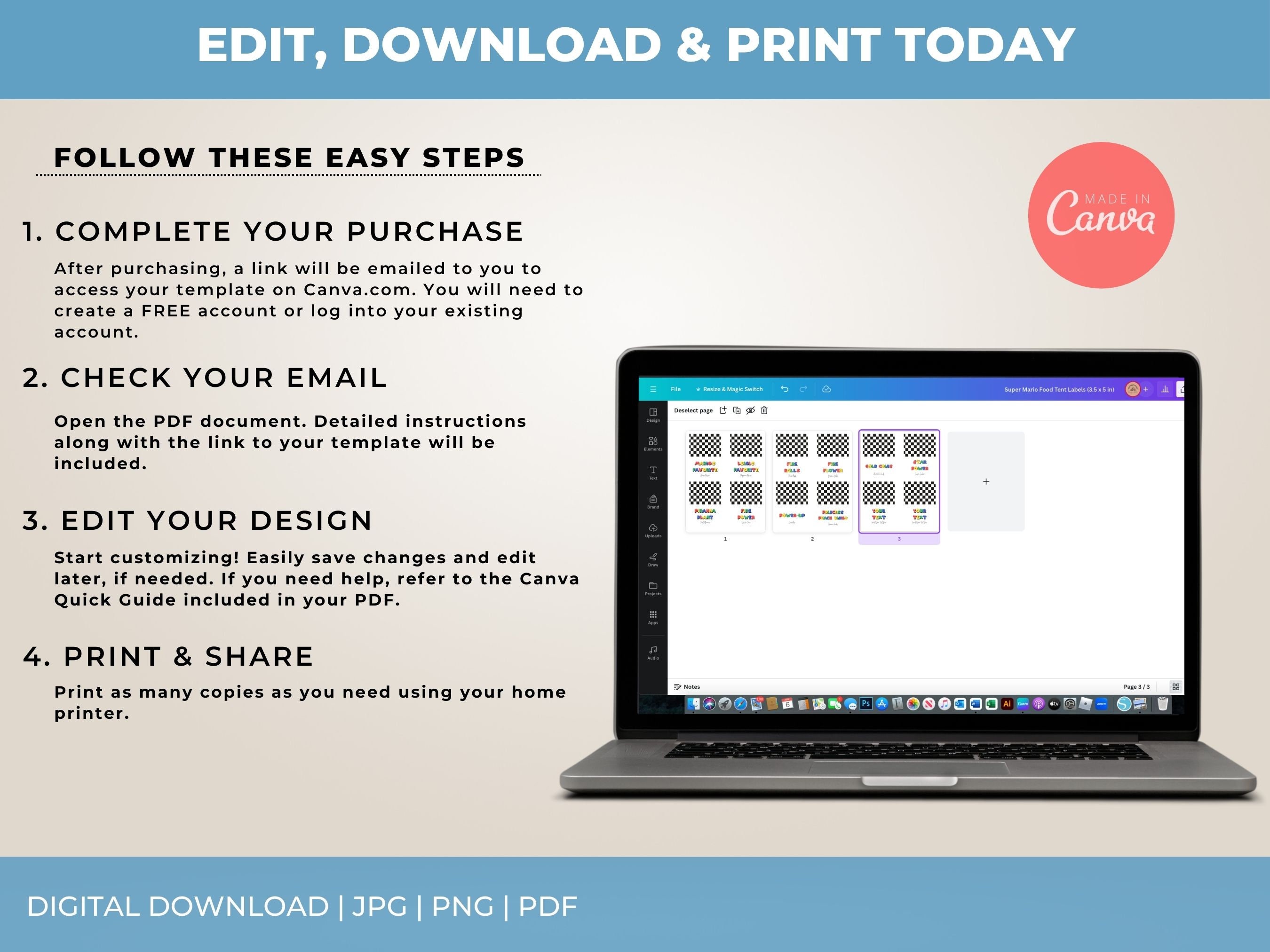 EDITABLE Super Mario Kart Food Tent Labels, Super Mario Bros Foldable ...