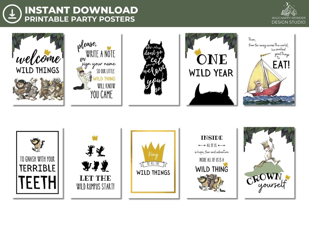 Where the Wild Things Are Set of 10 Printable Party Posters, Wild One ...