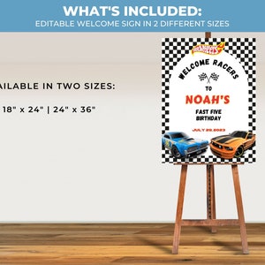 EDITABLE Hot Cars Welcome Sign, Race Car Theme Signage, Wheels Birthday ...