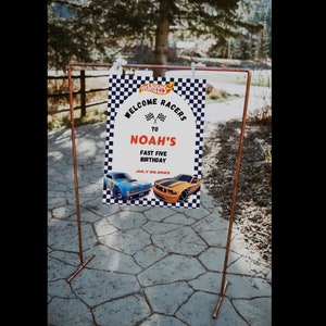 EDITABLE Hot Cars Welcome Sign, Race Car Theme Signage, Wheels Birthday ...