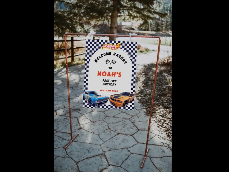 EDITABLE Hot Cars Welcome Sign, Race Car Theme Signage, Wheels Birthday ...