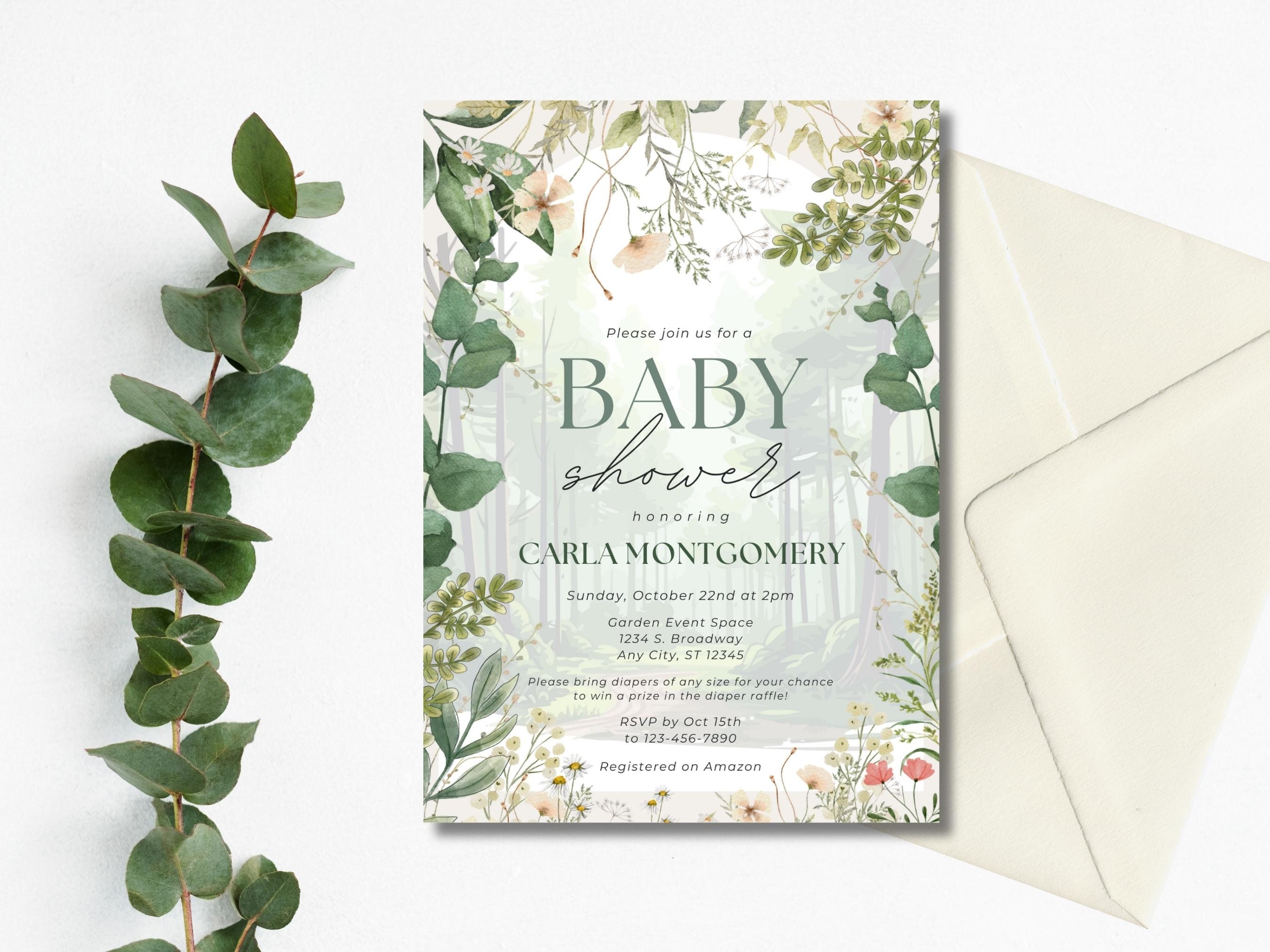 EDITABLE Garden Baby Shower Invitation, Greenery Theme Invite, Gender ...