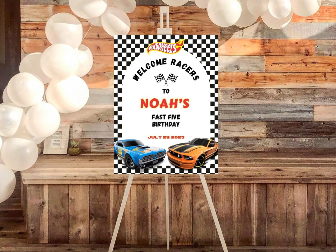EDITABLE Hot Cars Welcome Sign, Race Car Theme Signage, Wheels Birthday ...