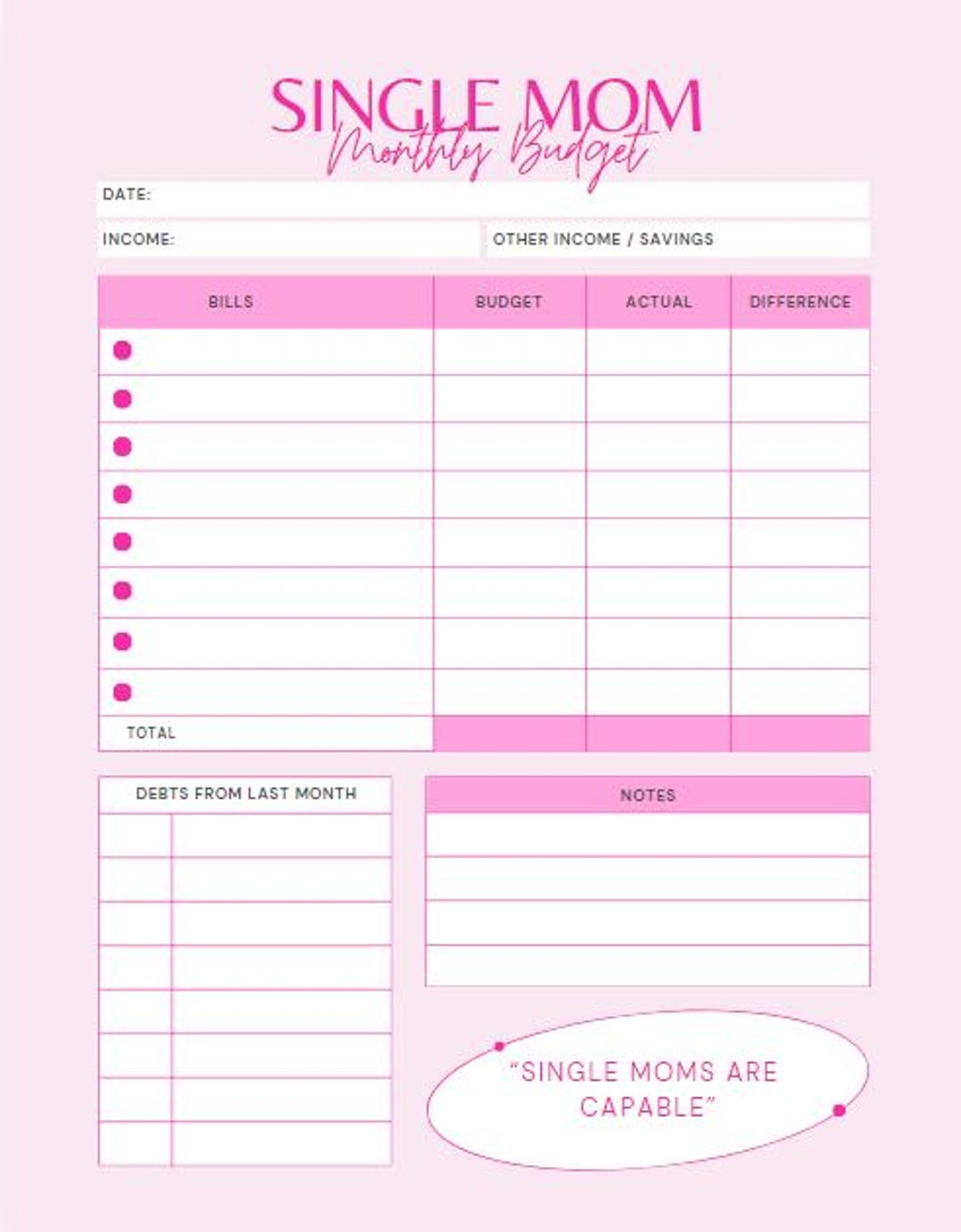 Minimal Monthly Budget Planner for Single Moms - Etsy