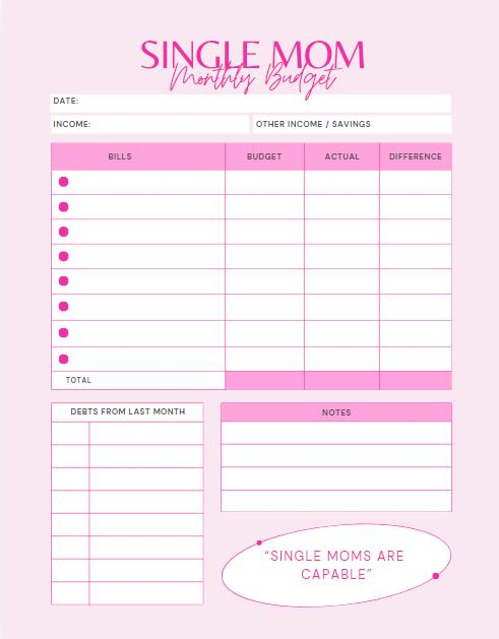Minimal Monthly Budget Planner for Single Moms - Etsy