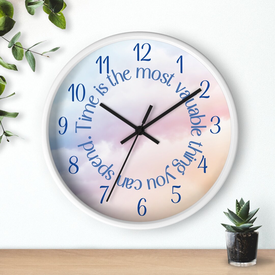 Pastel Clouds Wall Clock, Inspirational Phrase Wall Clock, Colorful ...