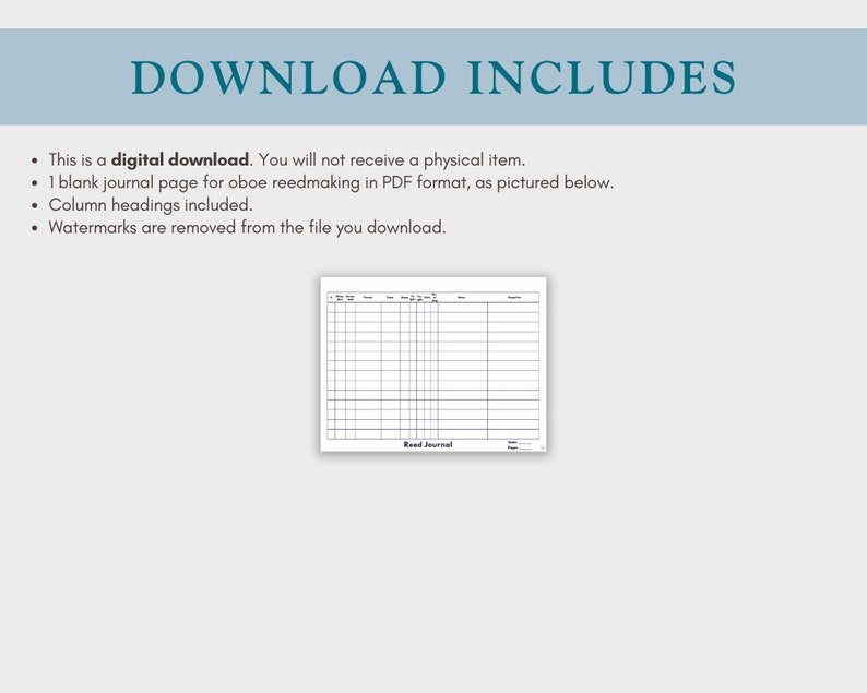 Oboe Reed Journal Page Digital Download PDF Minimal - Etsy