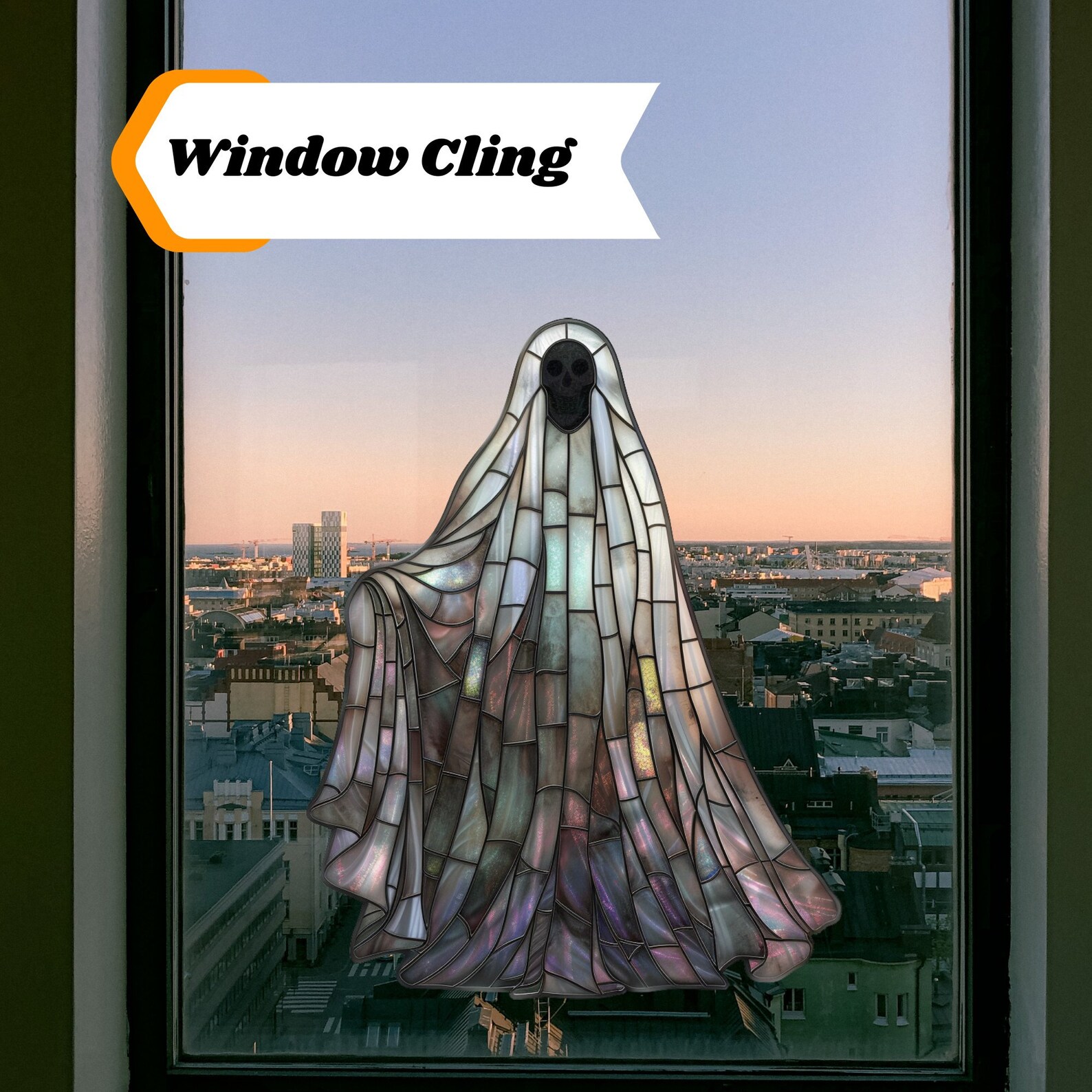 Ghost Halloween Stained Glass Look Window Cling Decal Sticker Window ...