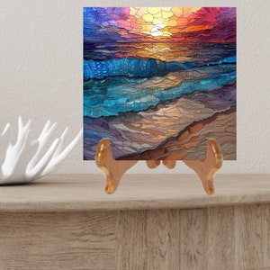 Gentle Ocean Waves Sunrise Stained Glass Look Art on Glossy Ceramic ...