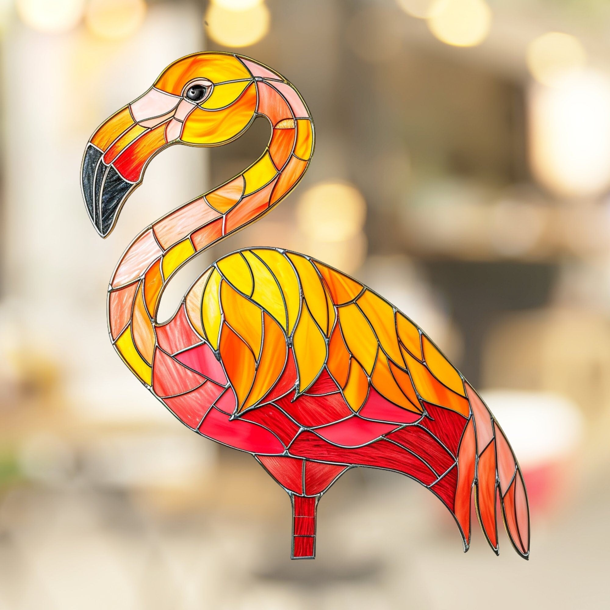 Flamingo Stained Glass Window Cling Decal Sticker Vinyl Window Film ...