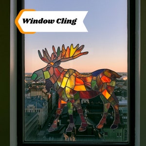 Moose Stained Glass Window Cling Window Sticker Decal Film With Vibrant ...