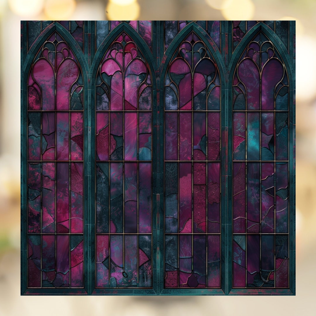 Teal and Fuchsia Stained Glass Window Cling Gothic Decor Sticker Decal ...