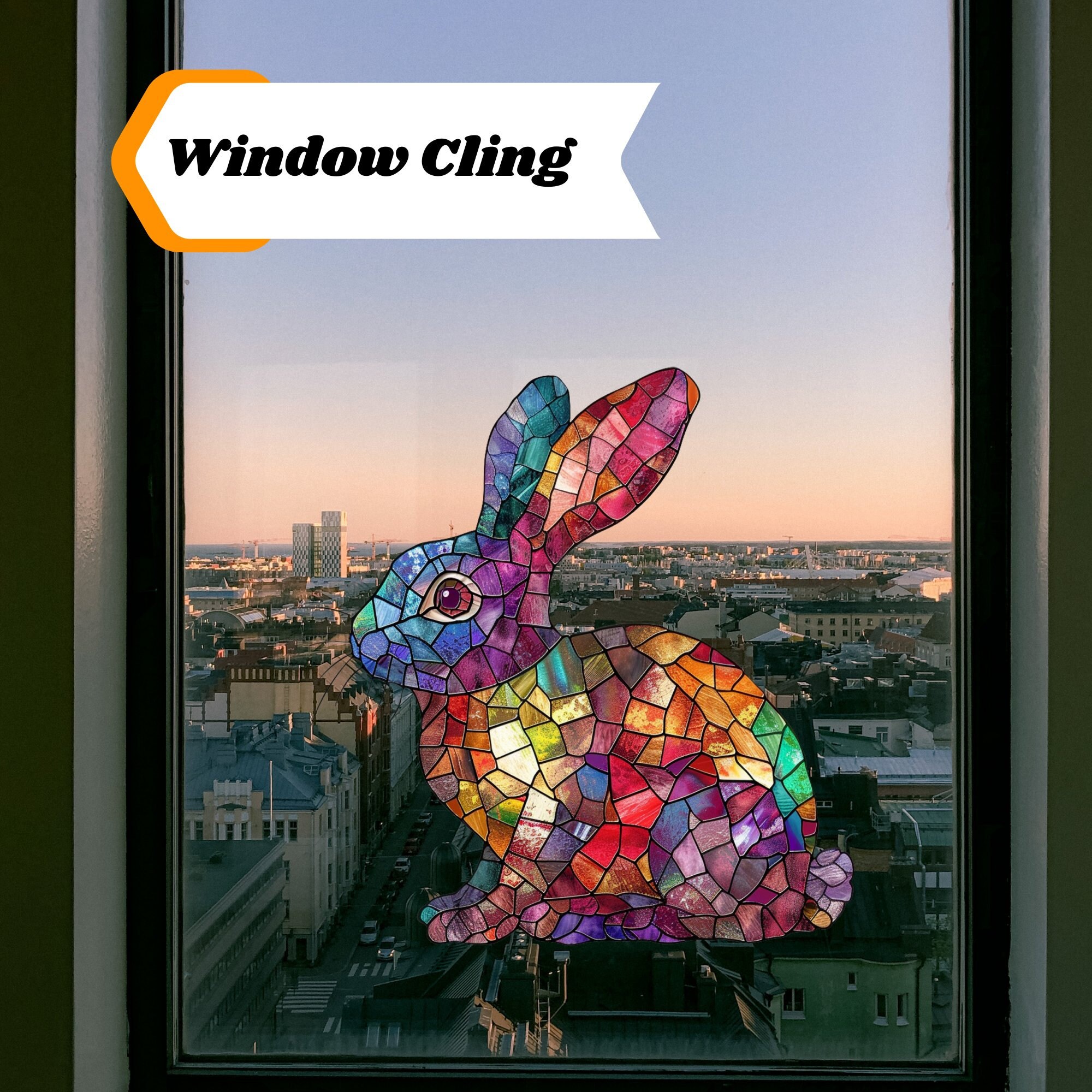 Easter Bunny Easter Stained Glass Window Cling Resurrection Day ...