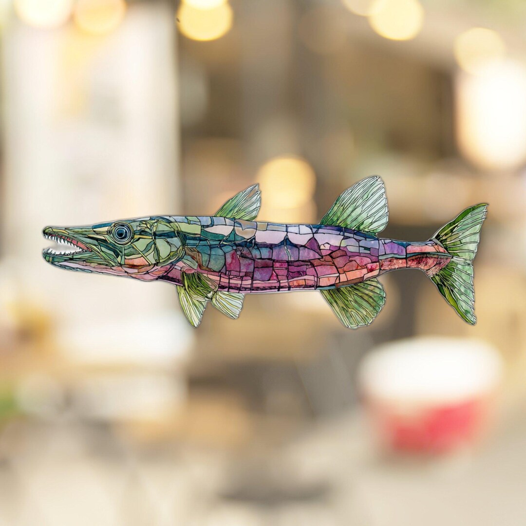 Barracuda Window Cling Stained Glass Look Decal Sticker Window Film No Adhesive Gift for Ocean ...