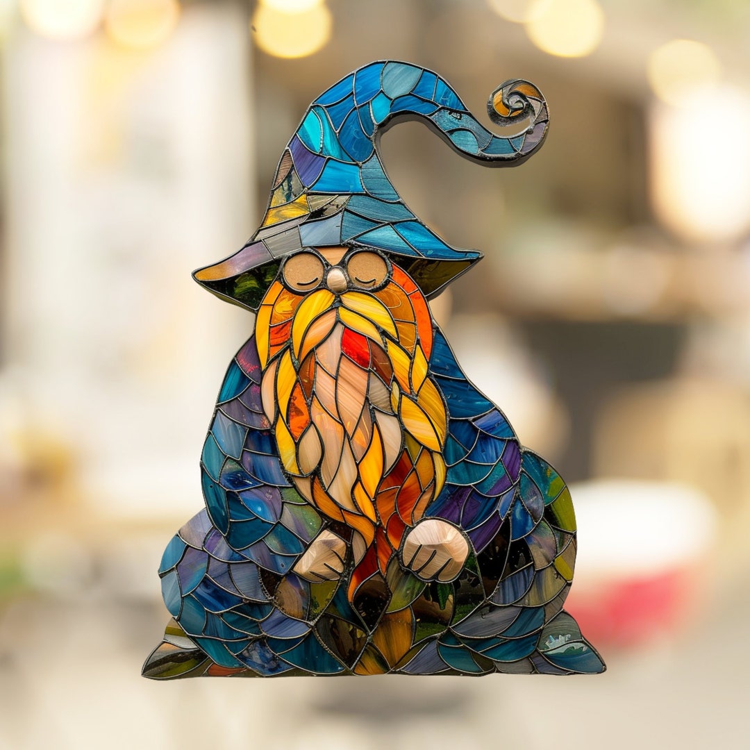 Gnome Wizard Stained Glass Look Window Cling Halloween Decor Fall ...