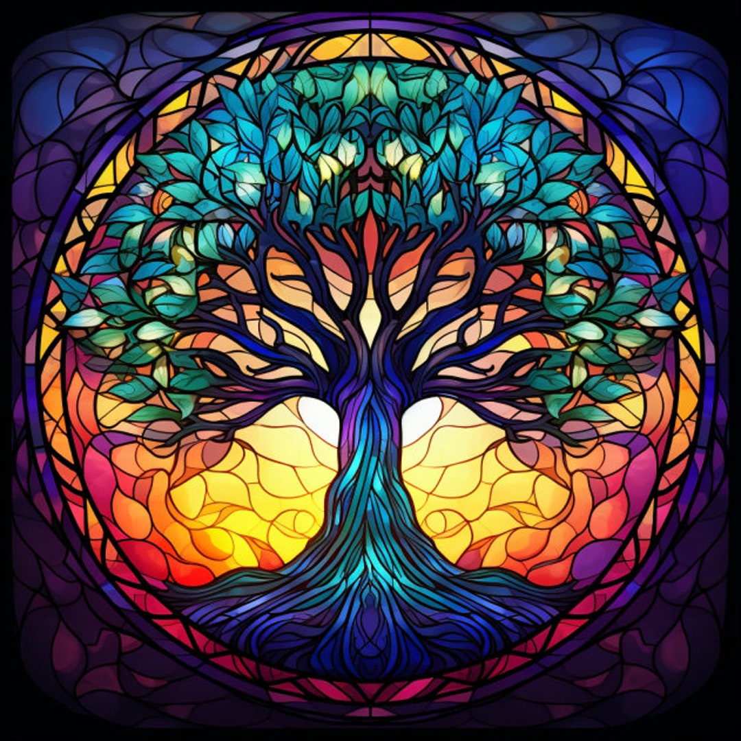 Tree of Life Stained Glass Window Cling Tree of Life Faux Stained Glass ...