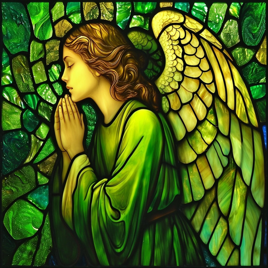 Green Angel Ceramic Wall Art Decorative Tile Unique Home Decor Stained ...