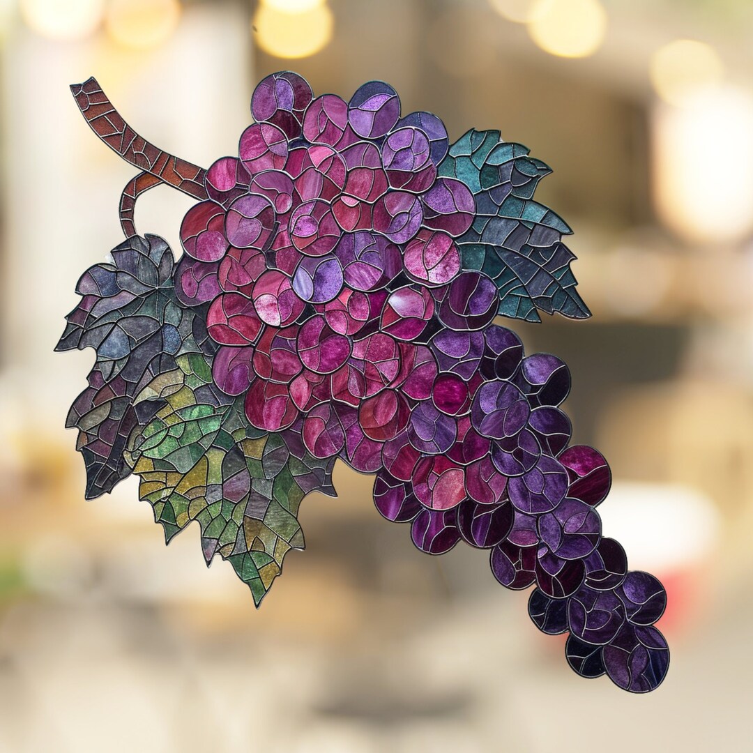 Grapes on the Vine Stained Glass Window Cling Beautiful Flower Window ...
