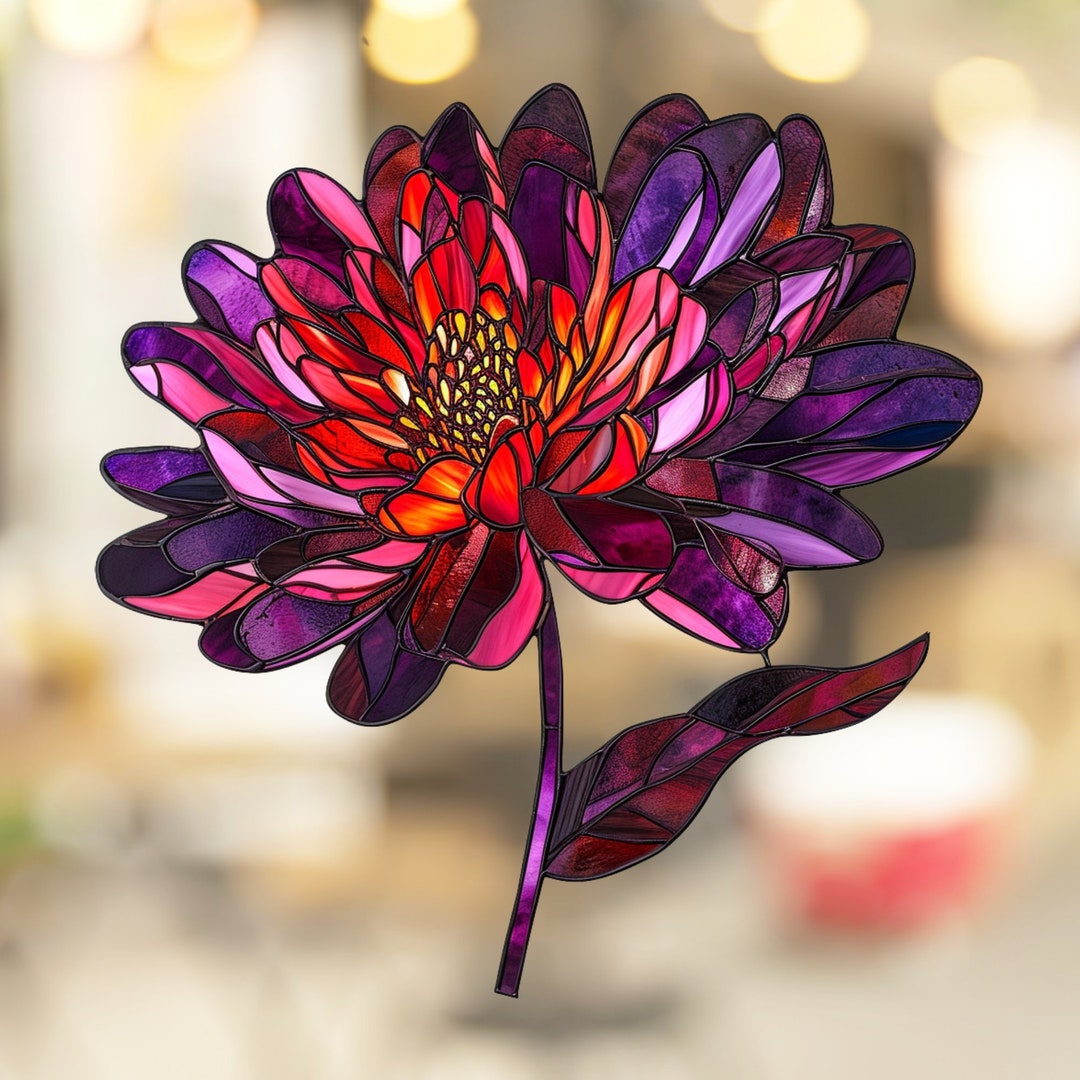 Dahlia Stained Glass Window Cling Beautiful Flower Window Artwork ...