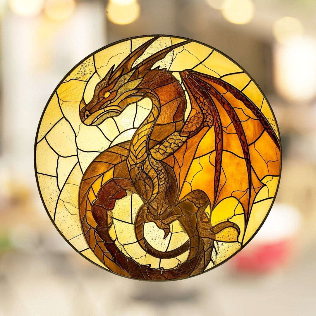 Dragon Stained Glass Window Cling Decal Sticker Window Film Dragoncore ...