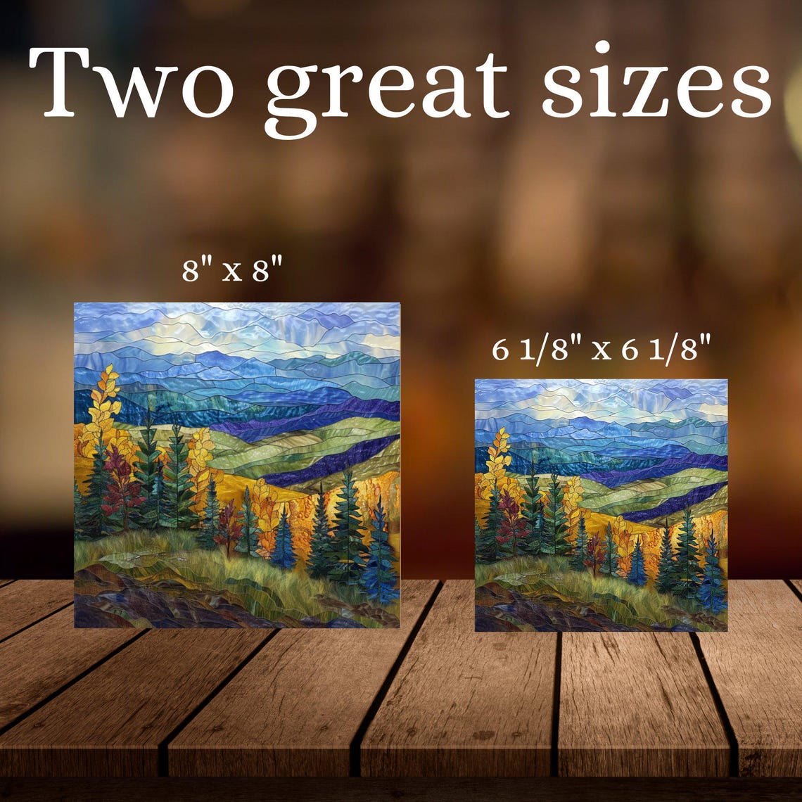 Fall Mountain Vista Ceramic Art Tile Stained Glass Look Glossy ...
