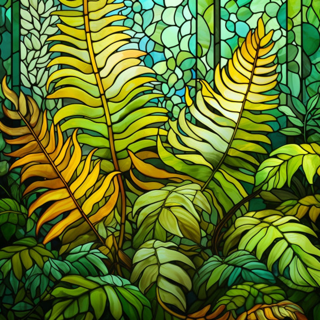 Boston Fern Stained Glass Window Cling Boston Fern Faux Stained Glass ...