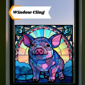 Pig Stained Glass Window Cling Window Sticker Decal Vinyl Film Window ...