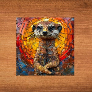 Meerkat Stained Glass Look Art on Glossy Ceramic Decorative Tile ...