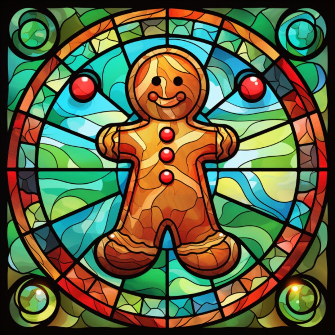 Gingerbread Man Stained Glass Window Cling Gingerbread Man Faux Stained ...