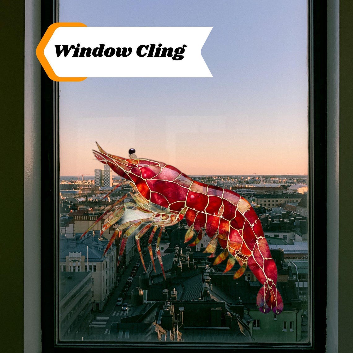Cherry Shrimp Window Cling Stained Glass Look Decal Sticker Window Film ...