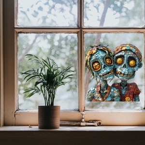 Zombie Couple Halloween Stained Glass Look Window Cling Decal Sticker ...