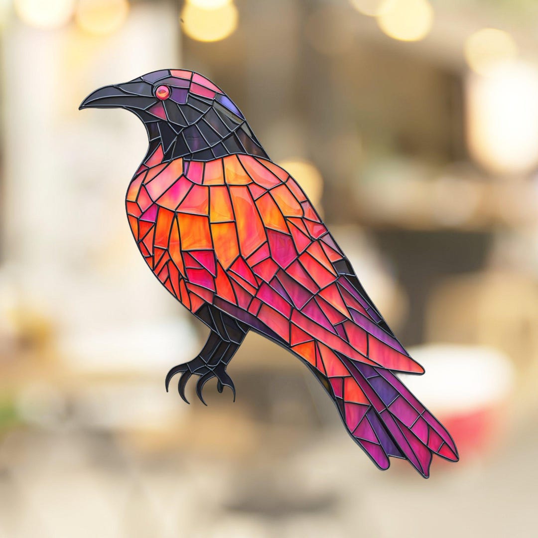 Pink Orange Raven Window Cling Sticker Pink Halloween Decor Coquette ...