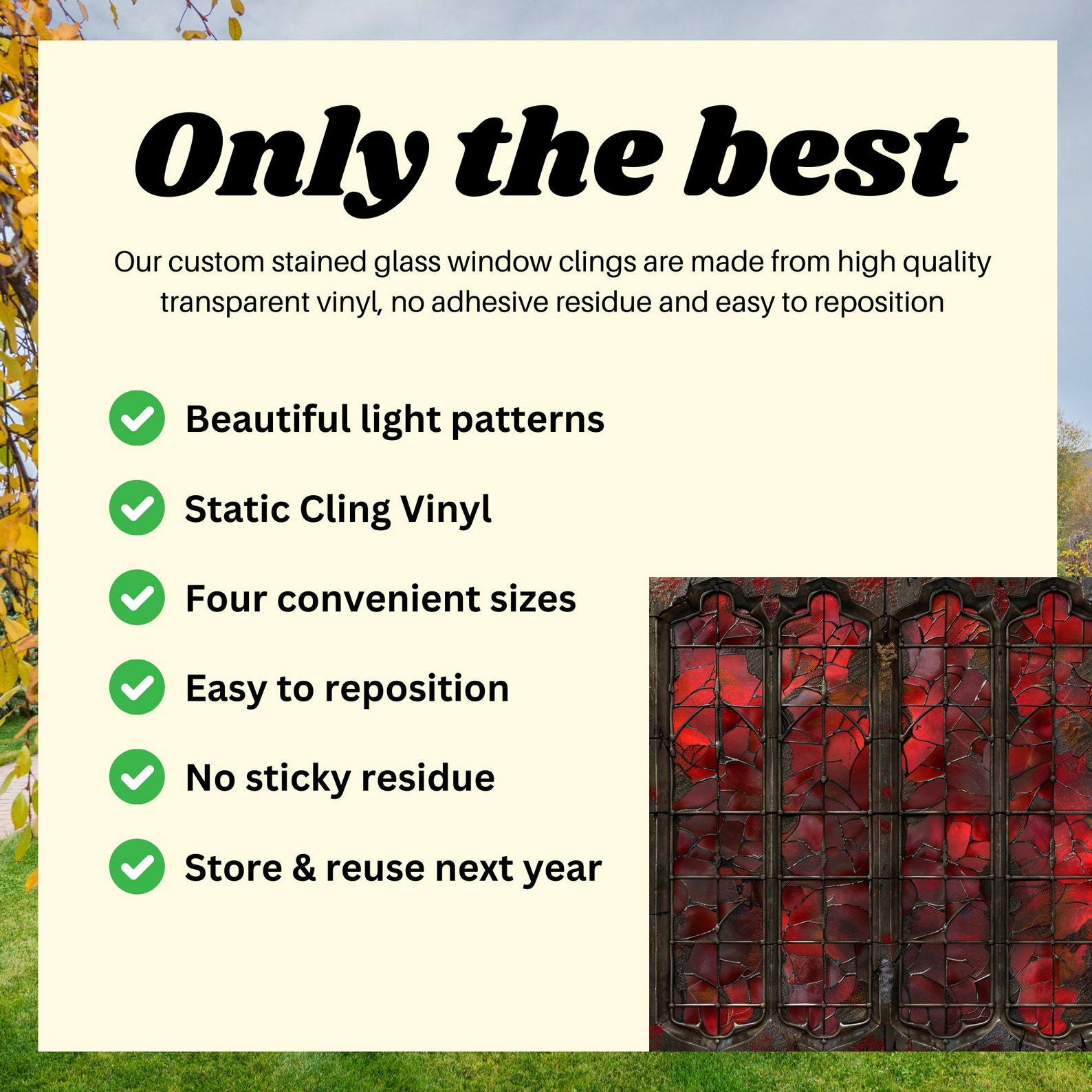 Firebrick Stained Glass Window Cling Gothic Decor Sticker Decal Window ...