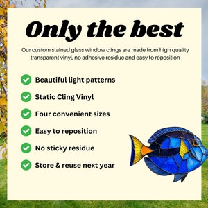Blue Tang Stained Glass Window Cling Window Sticker Decal - No Adhesive ...